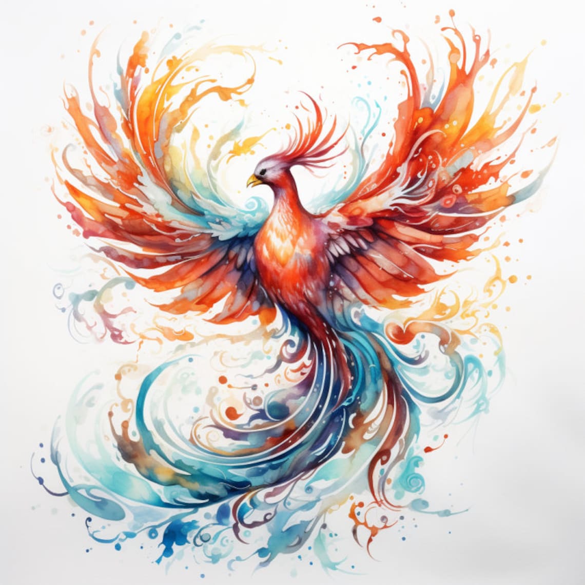 Watercolor Enchanted Phoenix, Bundle of 5 PNG Files for Wall Art ...
