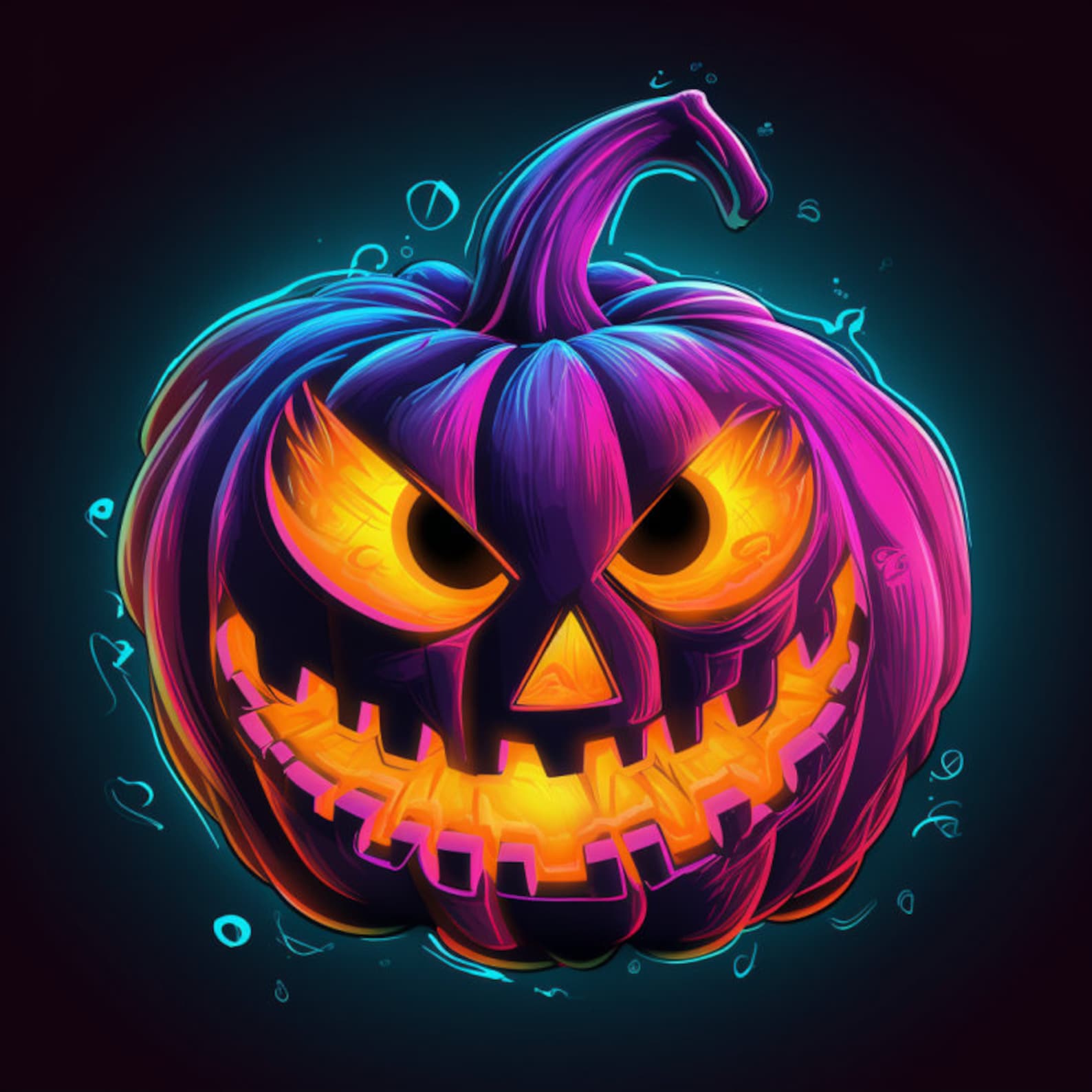 Neon Vibrant Halloween Pumpkin, Bundle of 5 PNG Files for Wall Art ...