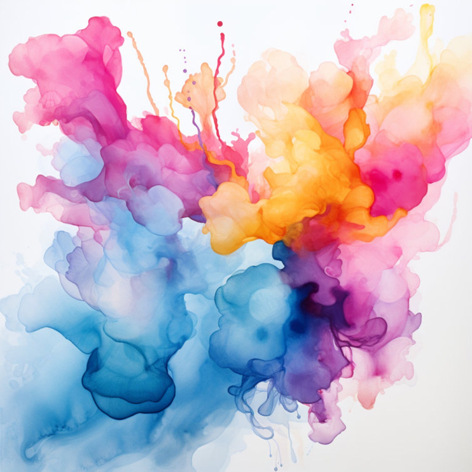 Trendy Abstract, Bundle of 5 Watercolor PNG Files for Wall Art, Digital ...