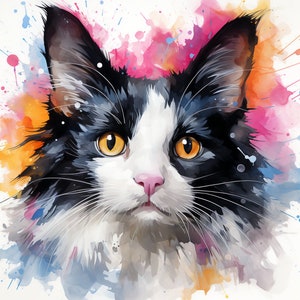 Cat Portrait PNG, Watercolor, Bundle of 5, Wall Art, Digital Prints, T ...