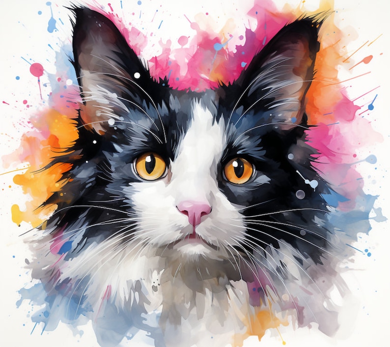 Cat Portrait PNG, Watercolor, Bundle of 5, Wall Art, Digital Prints, T ...