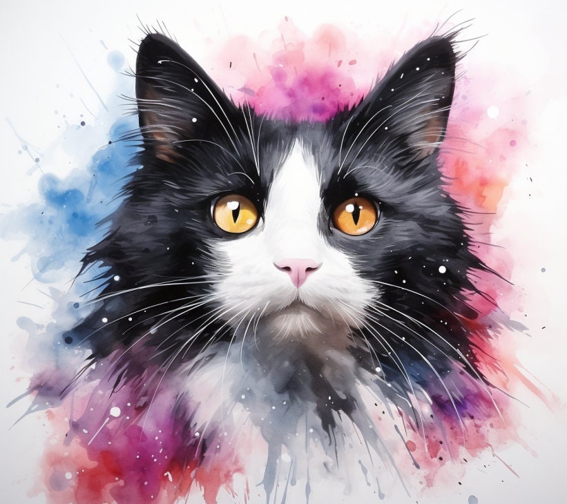 Cat Portrait PNG, Watercolor, Bundle of 5, Wall Art, Digital Prints, T ...