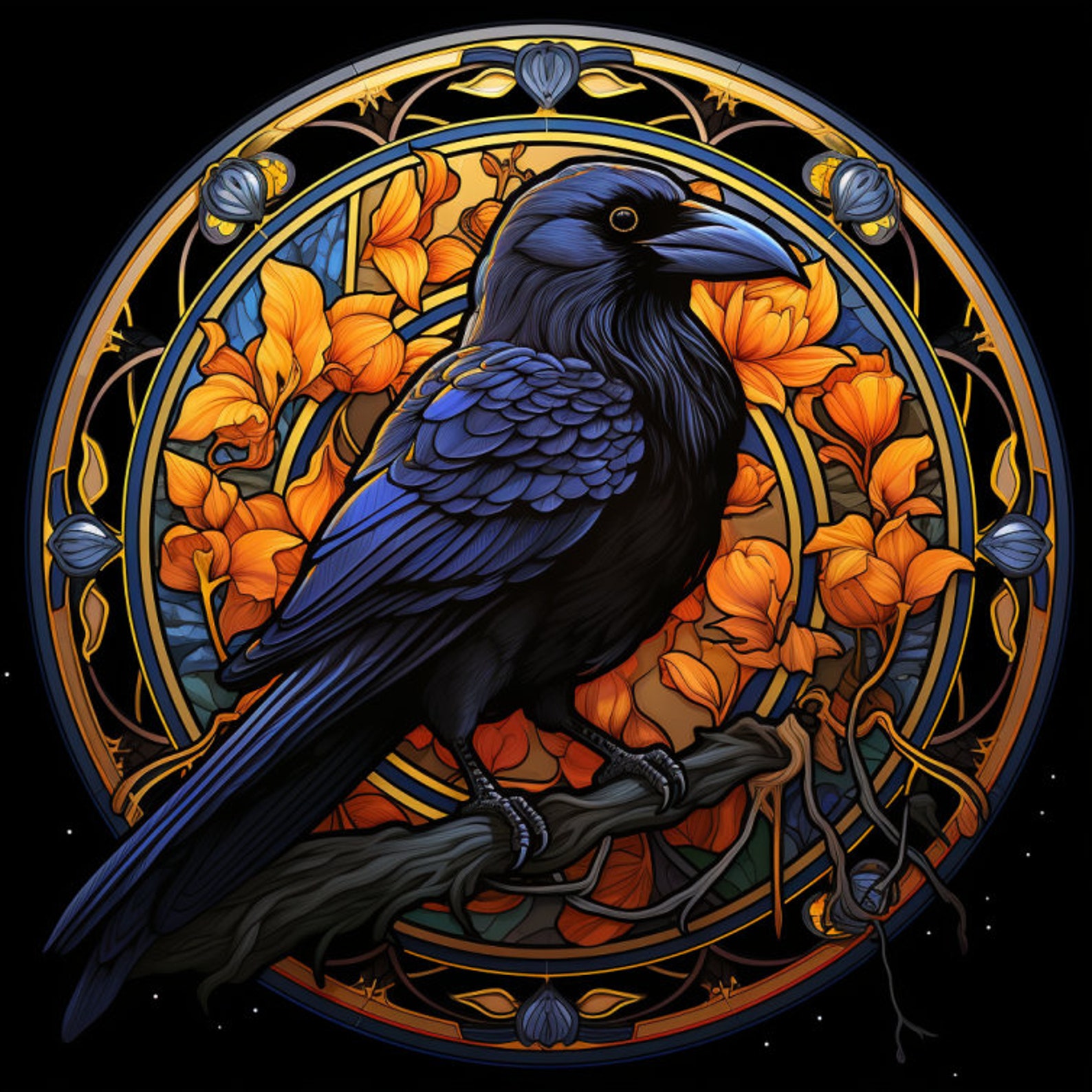 Glorious Crow, Stained Glass, Bundle of 5 PNG Files for Wall Art ...
