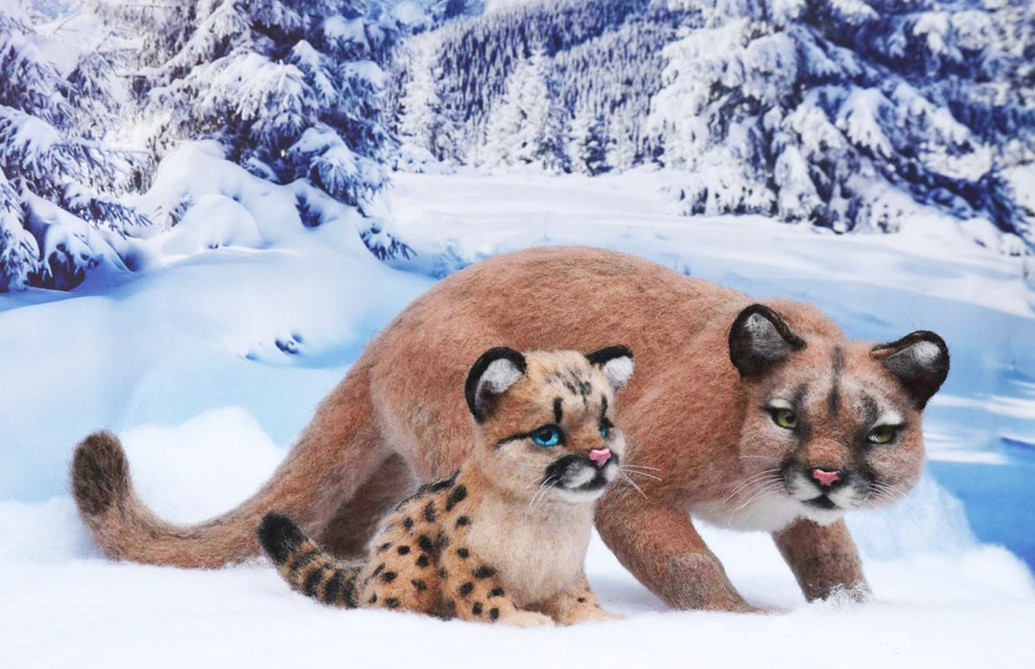 Needle Felted Puma Mama Felt Puma Puma Figurine Replica - Etsy