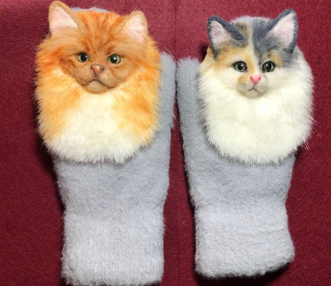 CAT MITTENS From PHOTO, Cat Portraits, Mittens Gloves for Wormn ...