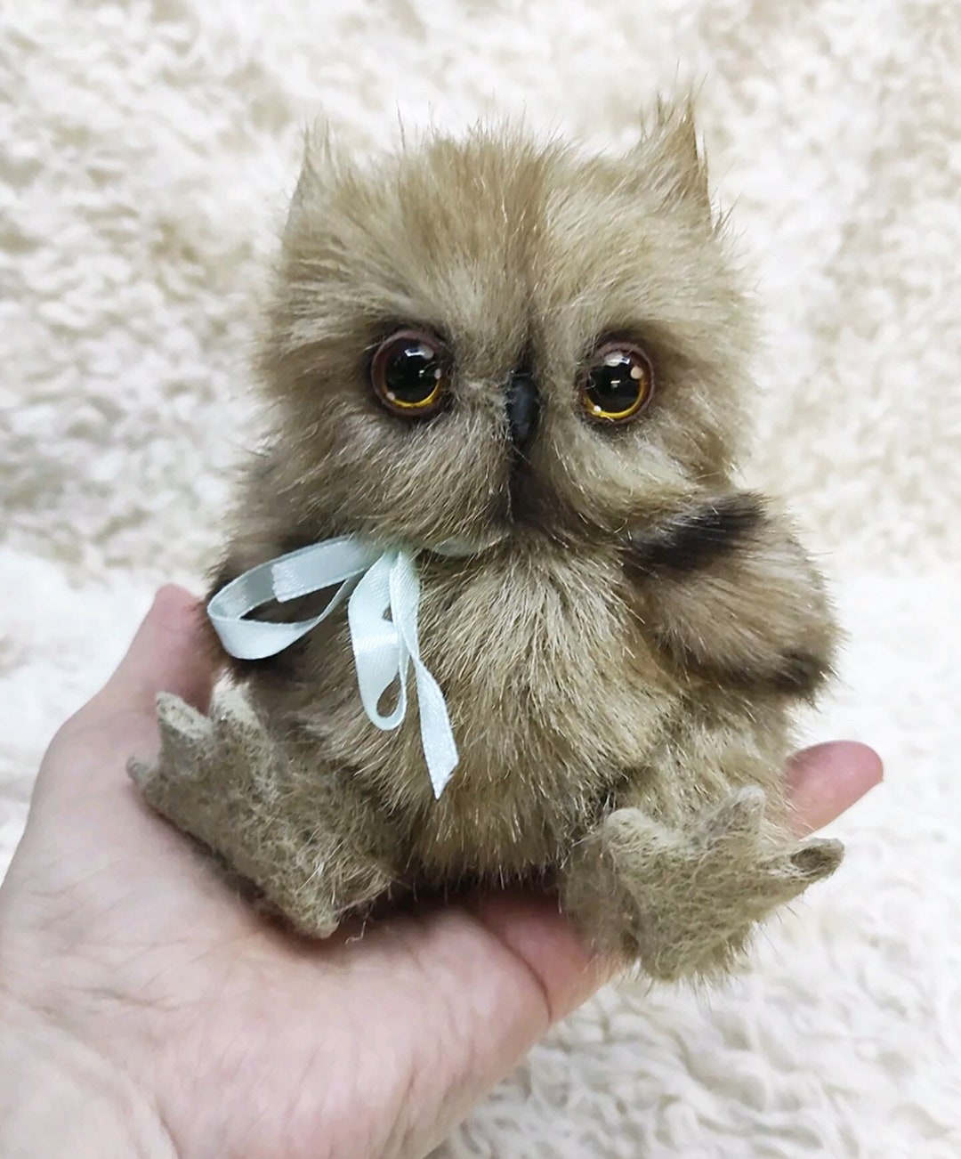 WISE BABY OWL Needle Felted, Handmade Collectible Owl, Good Luck Charm ...