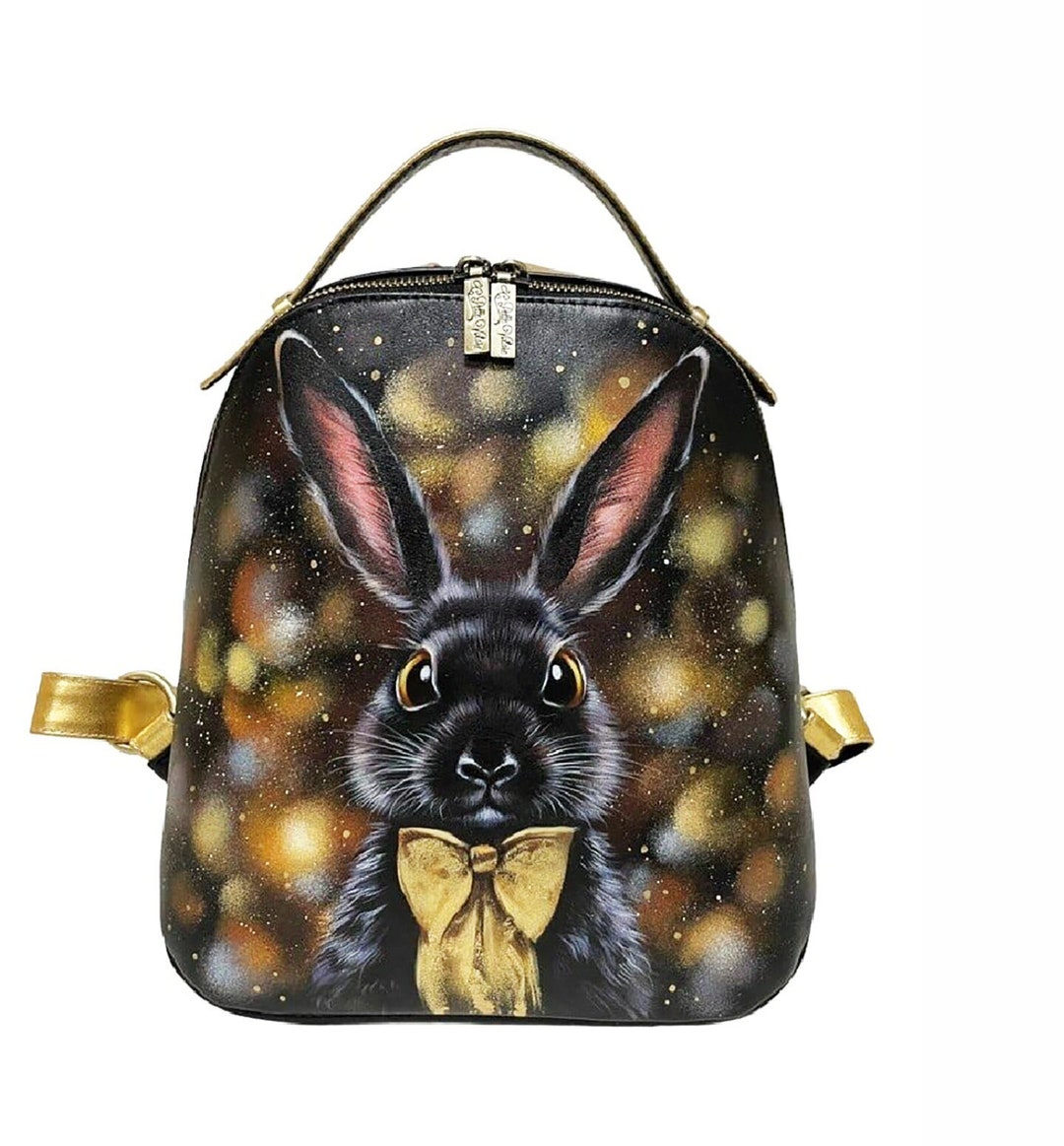 BLACK RABBIT BACKPACK Hand-painted Designer Natural Leather Backpack ...