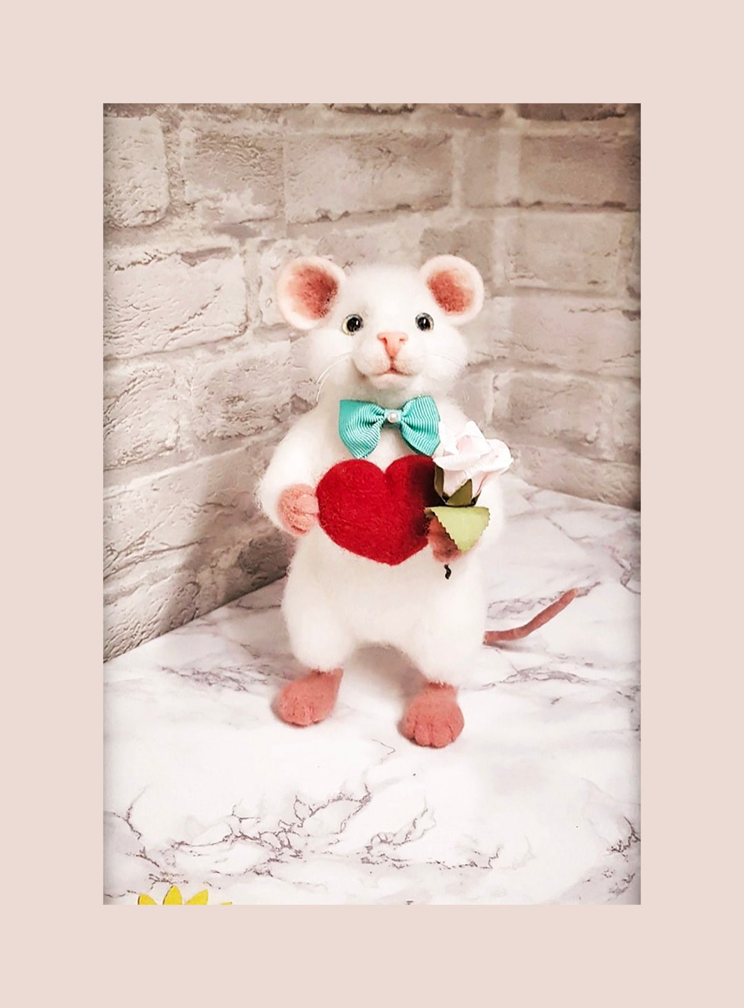 Needle Felted WHITE RAT W/heart, 3d Felt Rat Sculpture, Needle Felted ...
