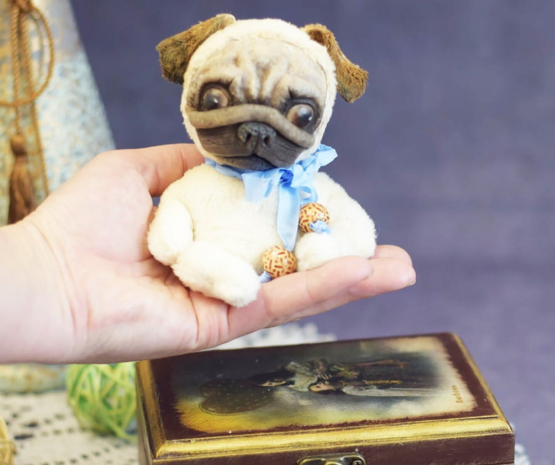 DOG Teddy Bear, MINIATURE Vintage Pug Puppy Interior Doll, Plush Doll ...