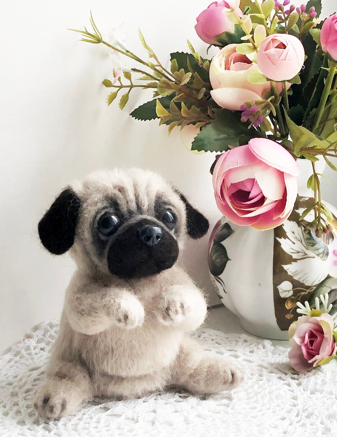 READY TO SHIP Pug Puppy, Needle Felted, Realistic Dog, Felt Pug, Pug ...