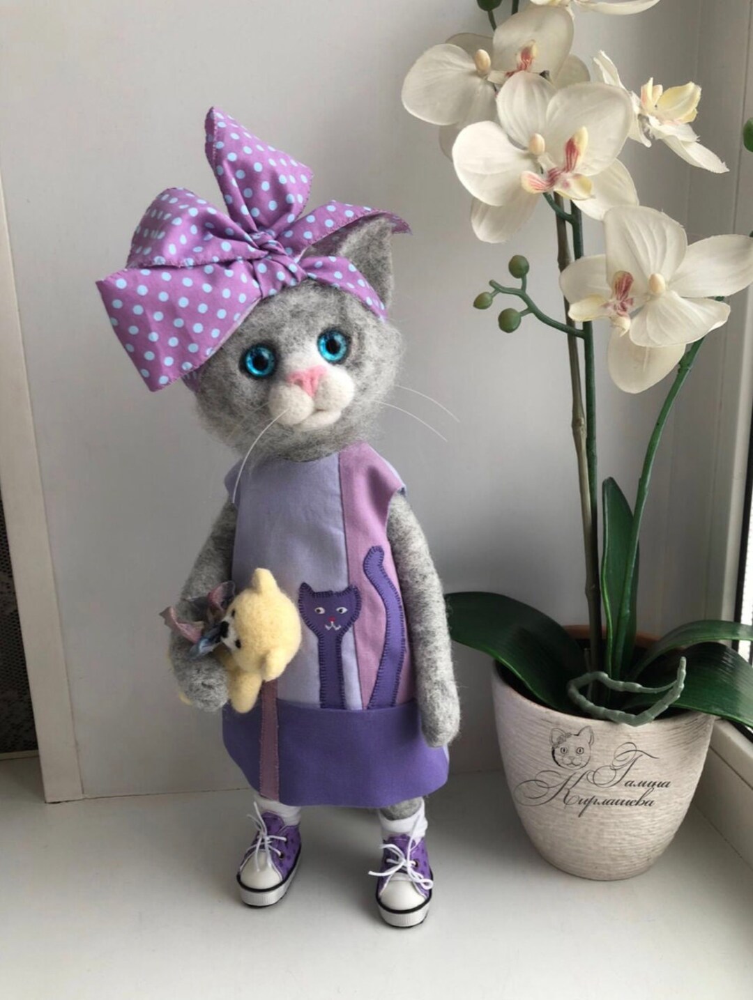 CAT Alexa With Her Teddy Bear Needle Felted, Wool Cat Collectible ...