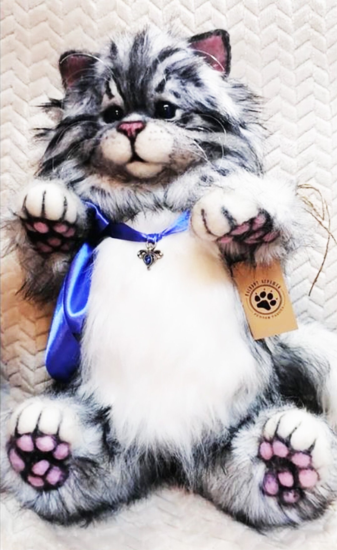 GRAY BIG CAT Plush Toy, Handmade One of a Kind Gift for a Daughter ...