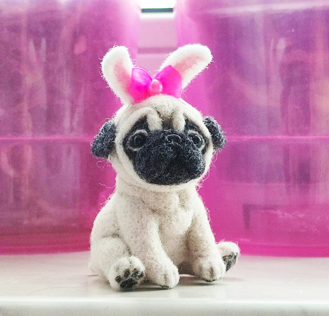 Tiny Felt PUG Doll, Miniature Needle Felted Dog, Felt 3D Pug Dog ...
