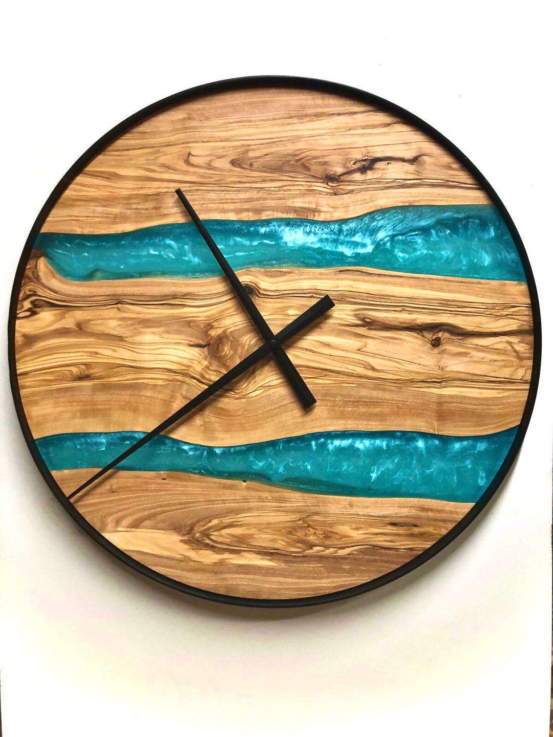 Handmade Olive Wood, Steel and Resin Clock | Handmade Wall Clock's ...