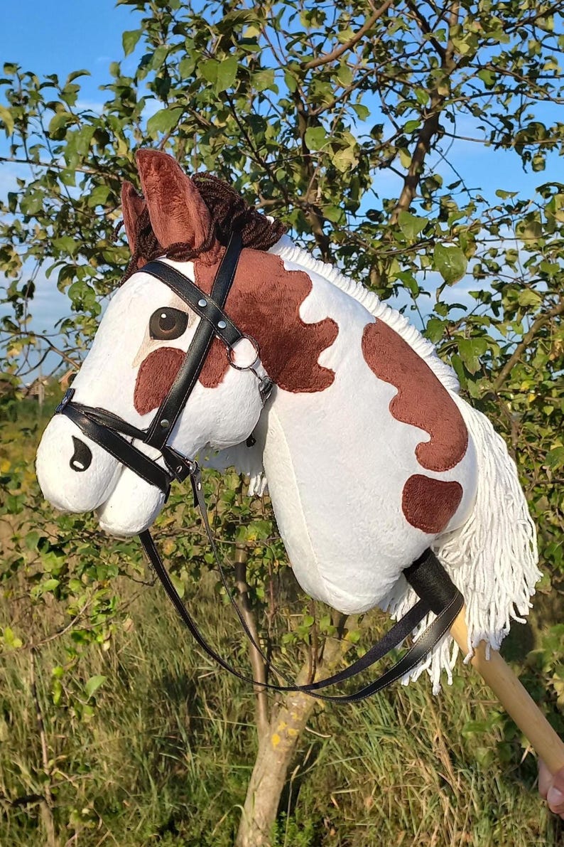 Handmade Hobby Horse on a Stick: White & Brown Spotted Toy - Etsy Australia