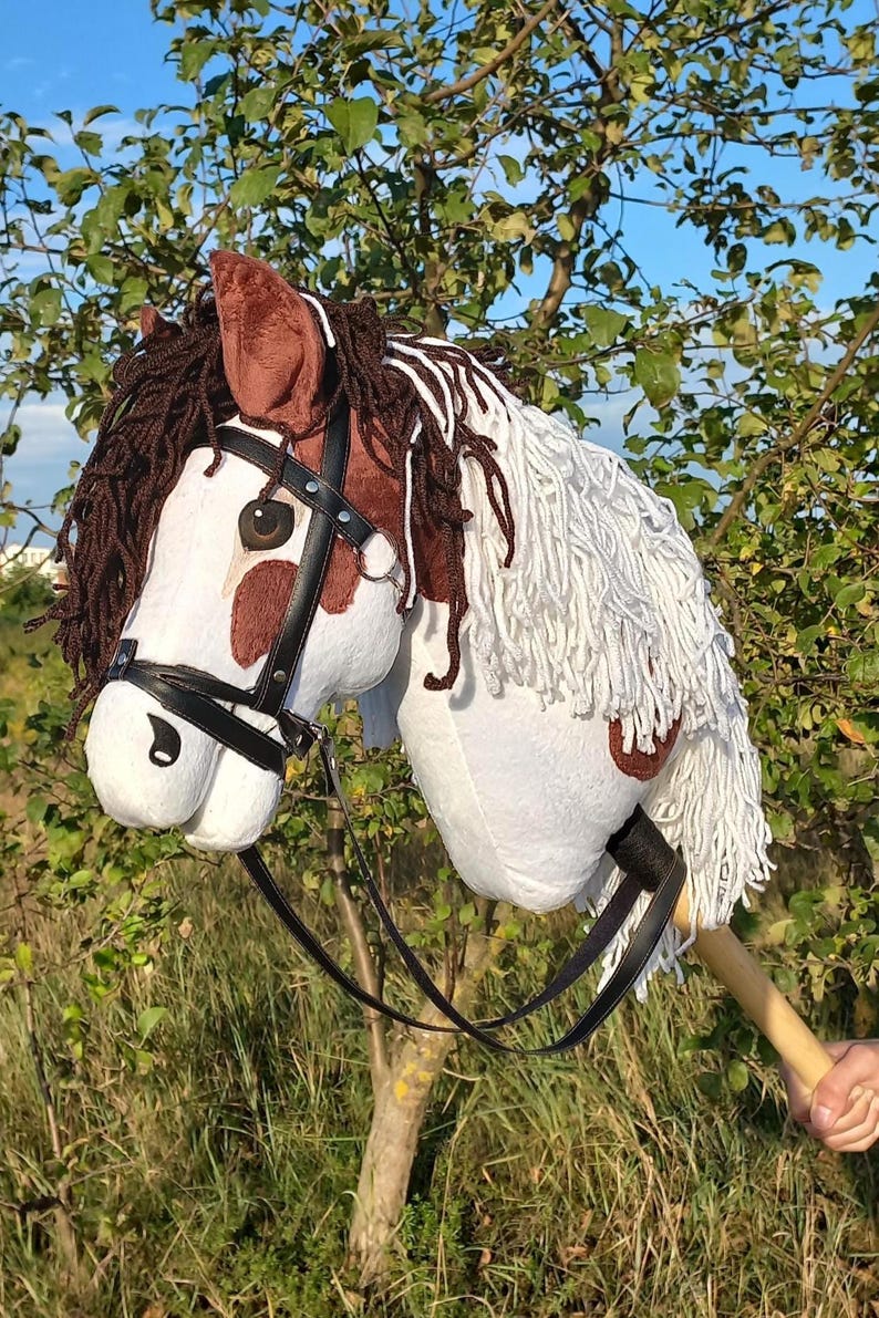 Handmade Hobby Horse on a Stick: White & Brown Spotted Toy - Etsy Australia