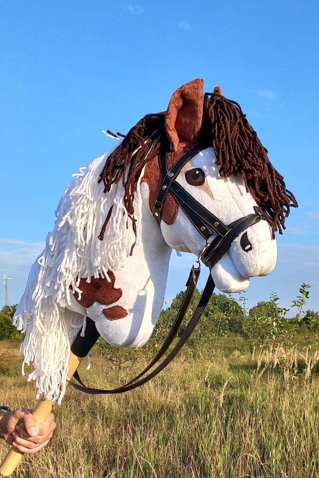 Realistic Hobby Horse on a Stick: White & Brown Spotted Toy - Etsy