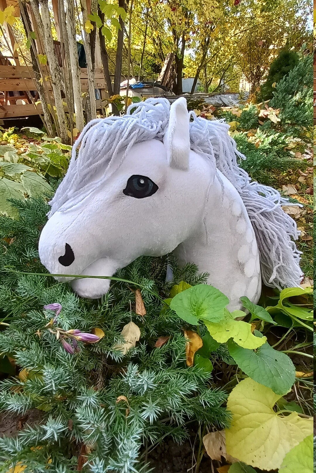 White Hobbyhorse: Blue Eyes, Gray Mane, Stick Horse (A4) - Etsy