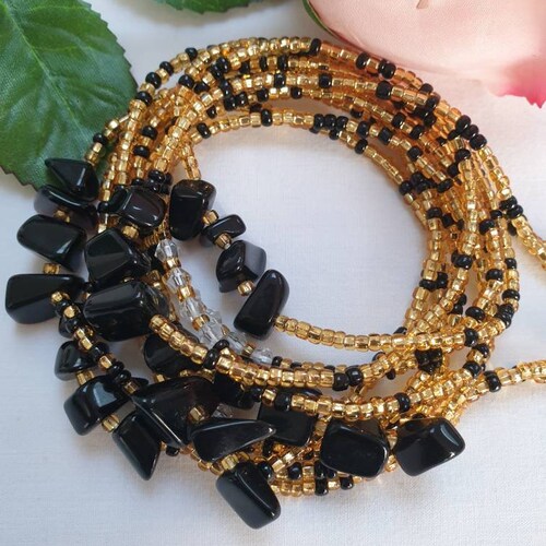 Evil Eye Protection African Style Waist Beads Blue and Gold - Etsy