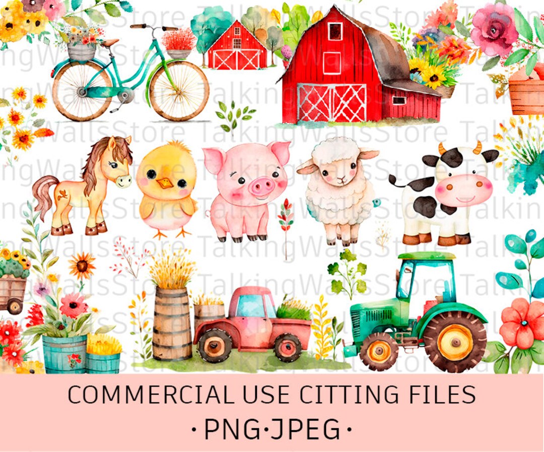 Cute Farm Clipart Farm Animals Watercolor Digital Clipart - Etsy