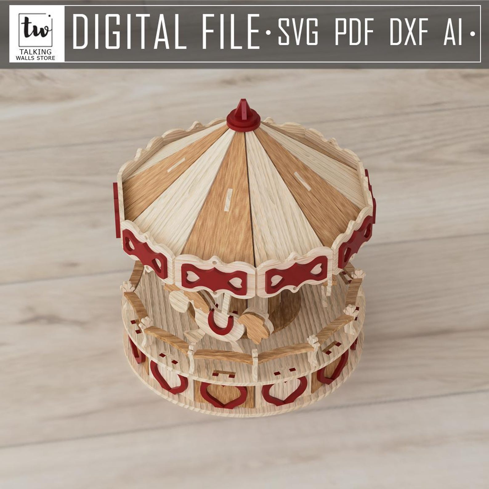 3D Wooden Carousels Bundle, Carousel Laser Cut, 3D Merry Go Round Model ...