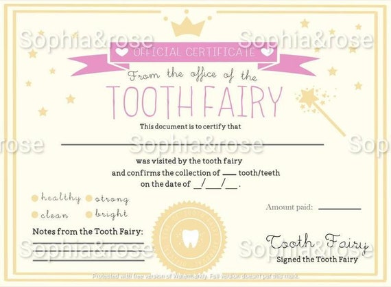 Tooth Fairy Certificate Tooth Fairy Official Certificate And Customer