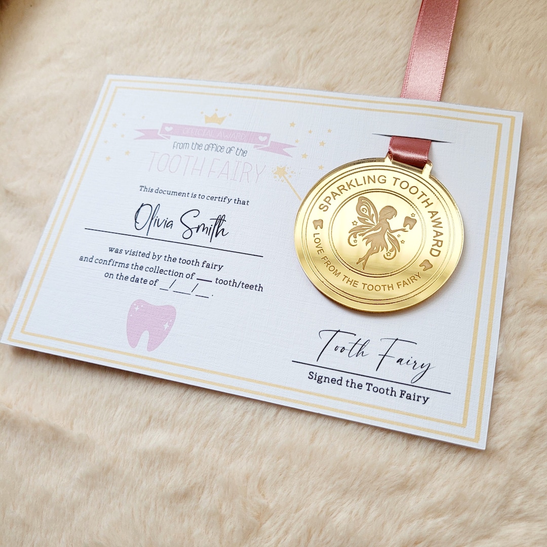 Persinalised Tooth Fairy Medal ,tooth Fairy Certificate ,tooth Fairy ...