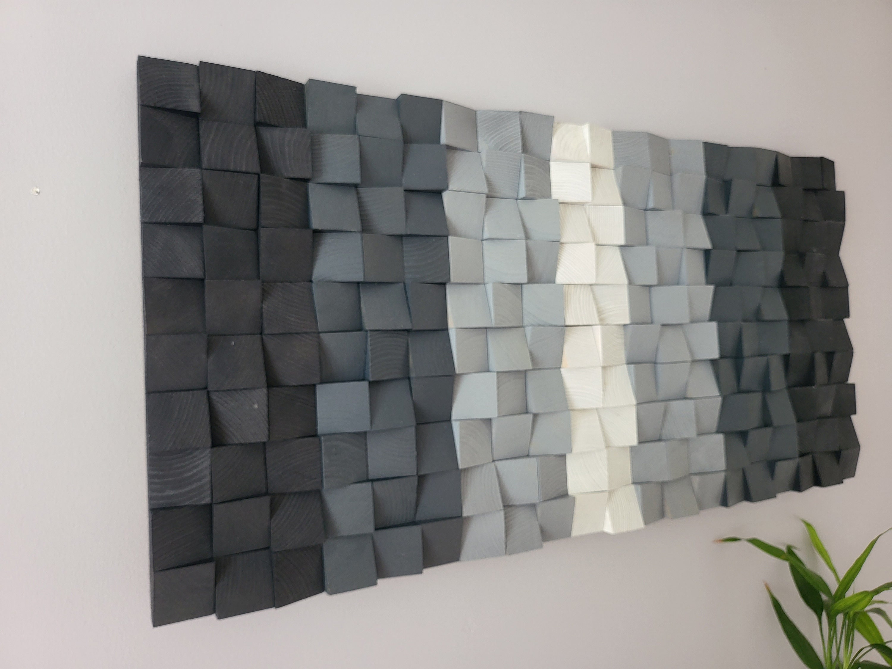 Black and White Sound Diffuser, Wall Art, Reclaimed Wood Wall Mosaic ...