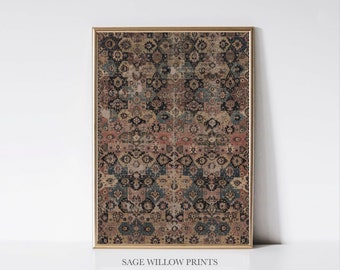 Vintage Textile Art Rug Pattern Wall Print Moody Tapestry Digital ...
