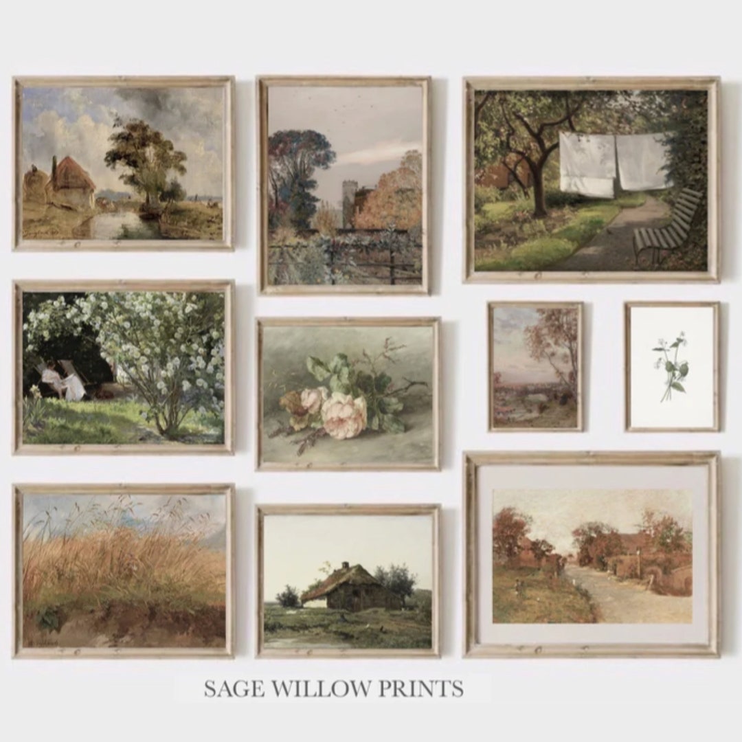 Vintage Printable Country Oil Painting Bundle, Antique Rustic Farmhouse ...