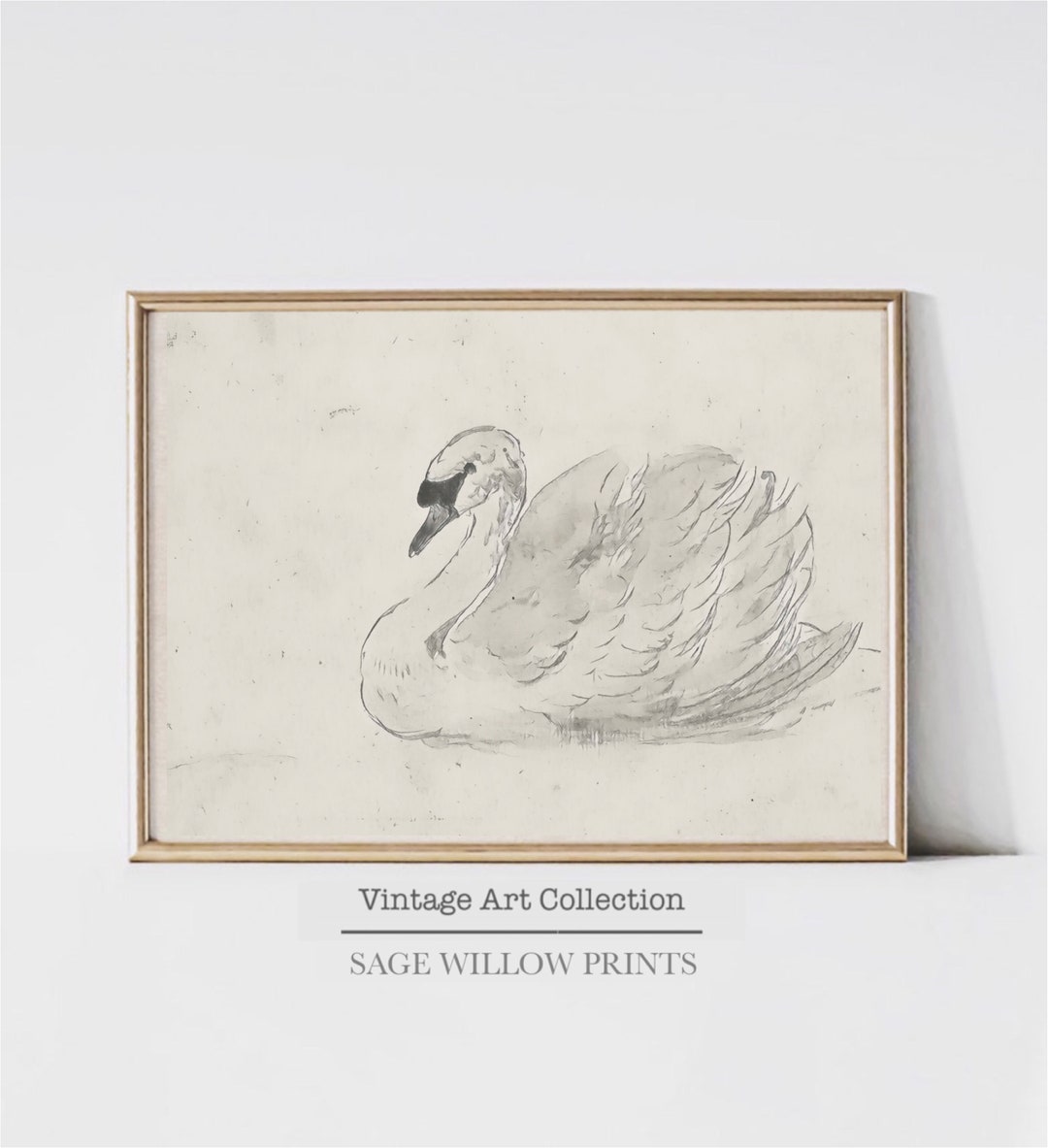 Printable Wall Art, Line Art Digital Prints, Swan Drawing Art, Digital ...