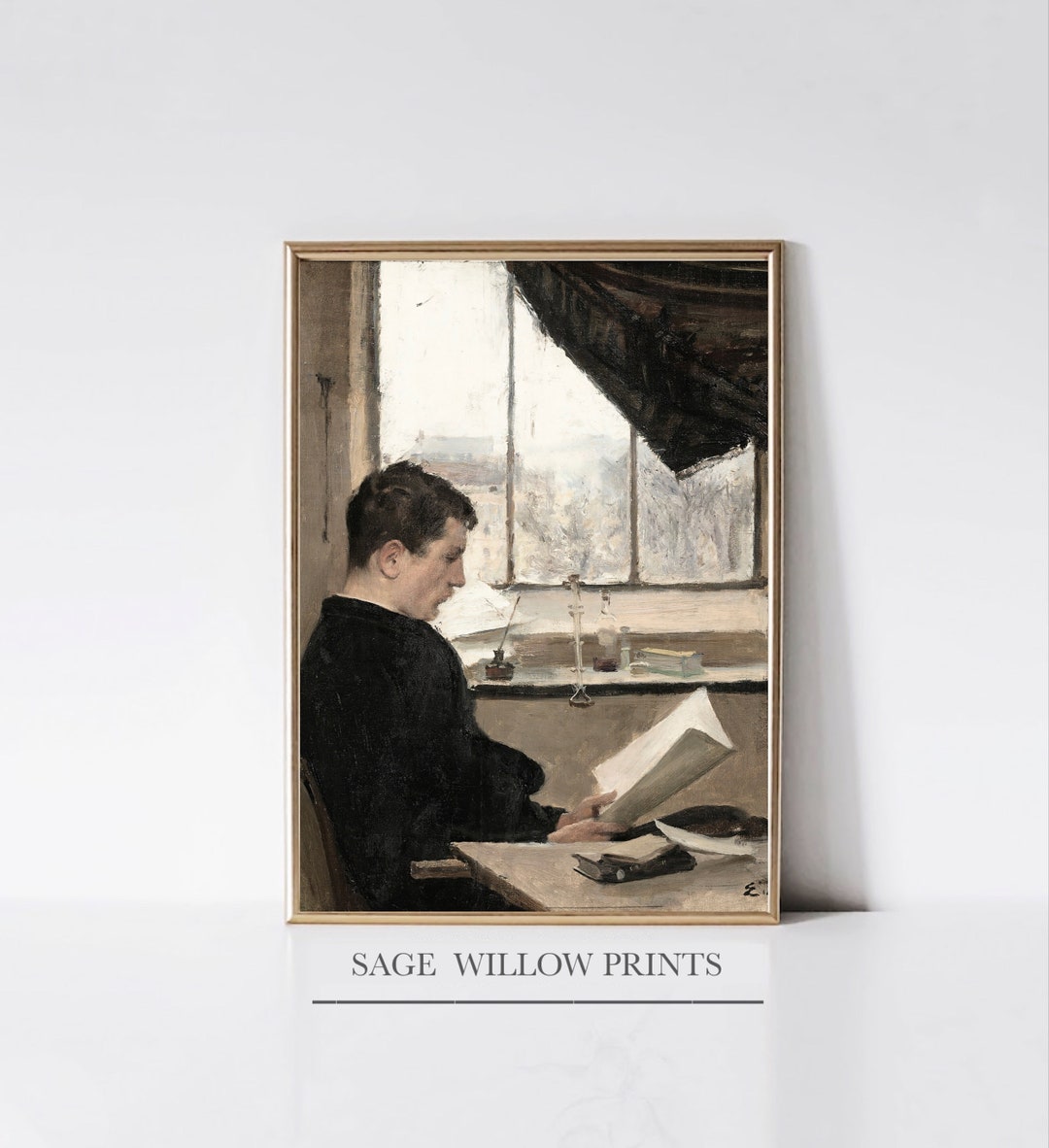 Digital Art, Vintage Oil Painting, Vintage European Man Reading ...