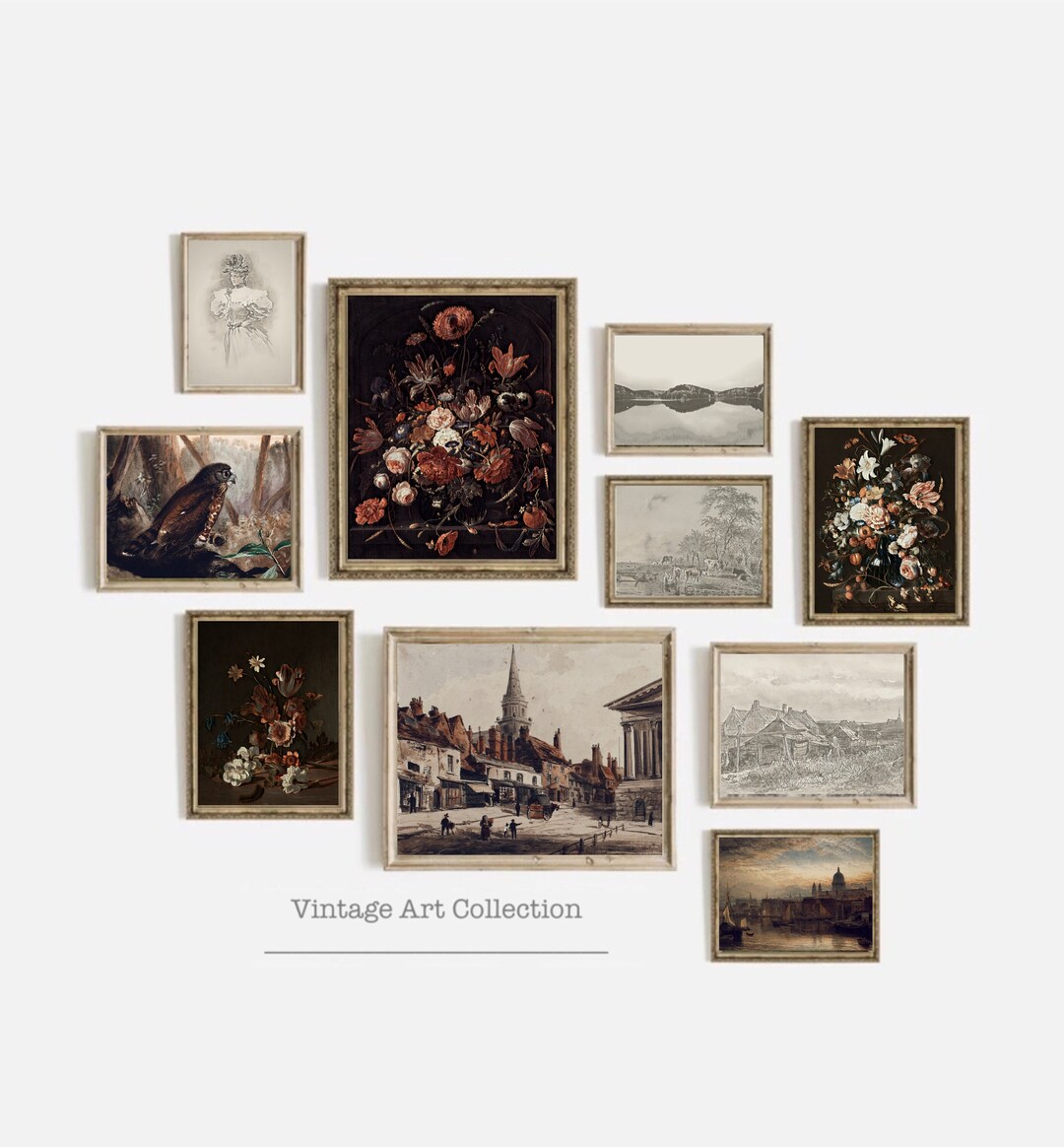 Vintage Printable Country Oil Painting Bundle, Antique Rustic Farmhouse ...