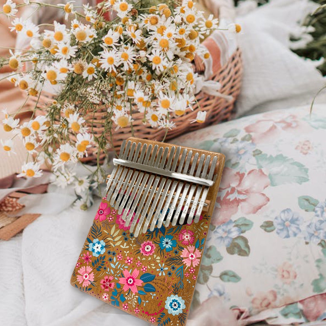 Painted Kalimba- FLOWER 17 Key Mahogany Kalimba African Thumb Piano ...