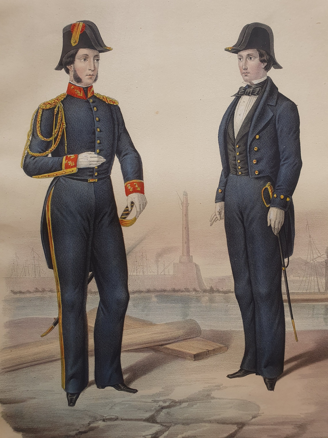 1850 Colored Lithograph - Navy - Italian Military Uniforms - Armata Di ...