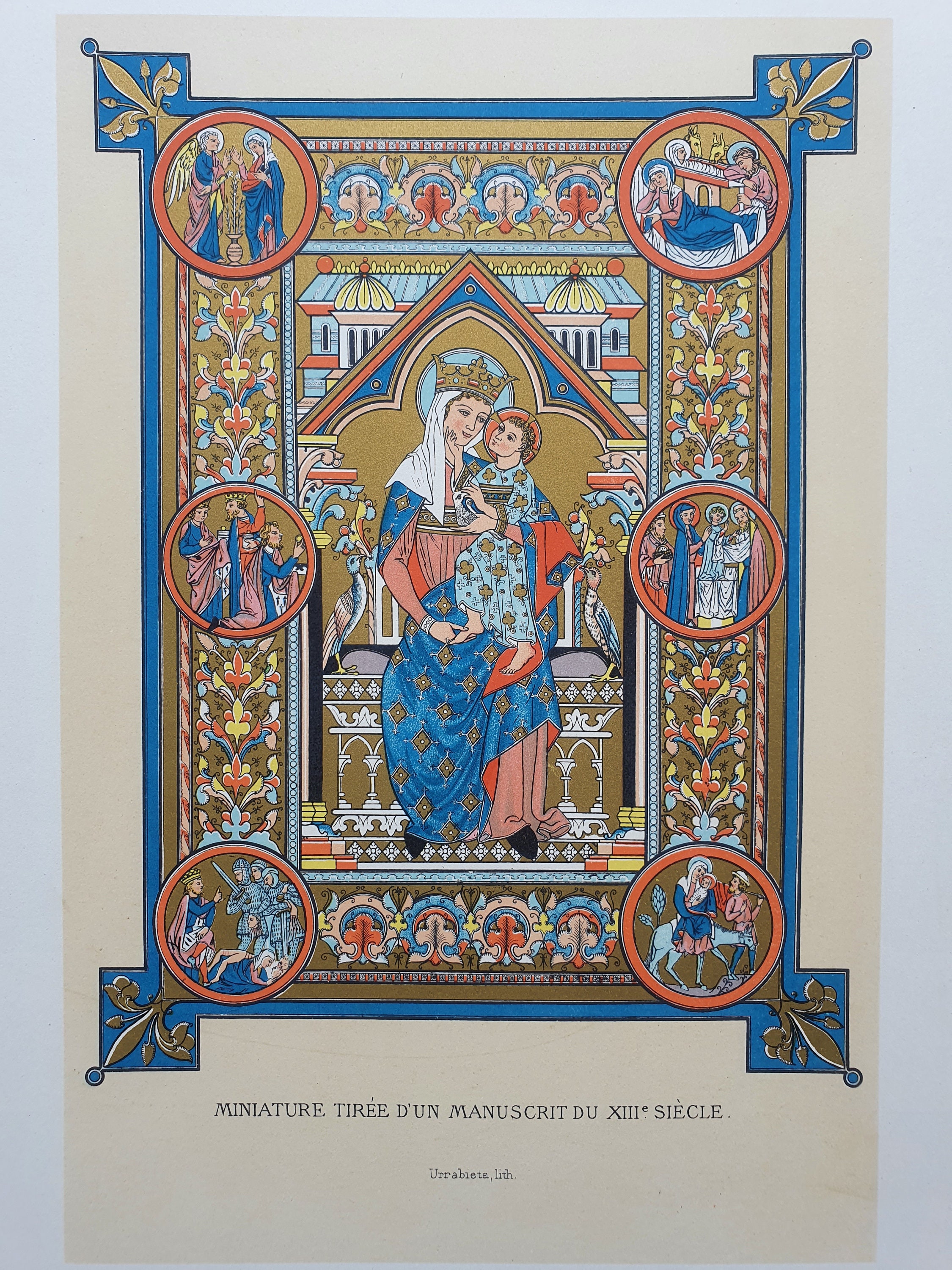 Litografía a color de 1860 - Miniatura de un manuscrito del siglo XIII ...