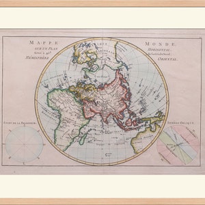 1762 Hand-colored Engraving - Maps - World Map on a Horizontal Plane ...