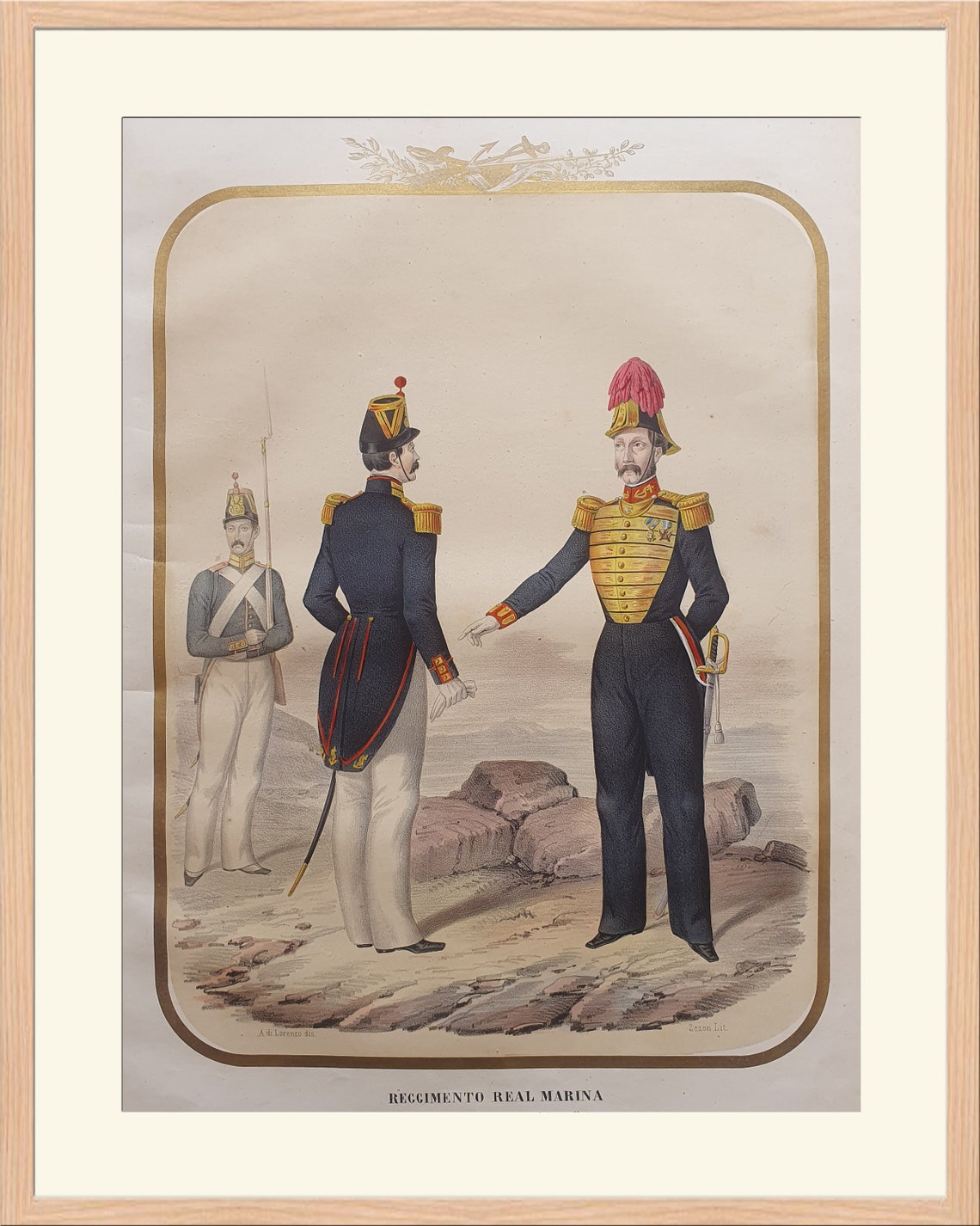 1850 Colored Lithograph - Navy - Italian Military Uniforms - Reggimento ...