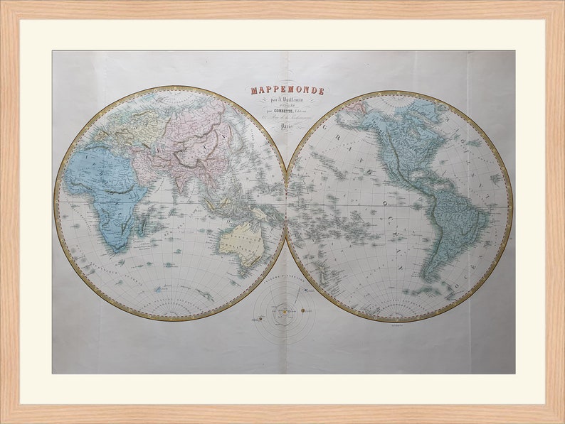 Large Maps World Map Mappemonde 1850 Engraving Atlas - Etsy