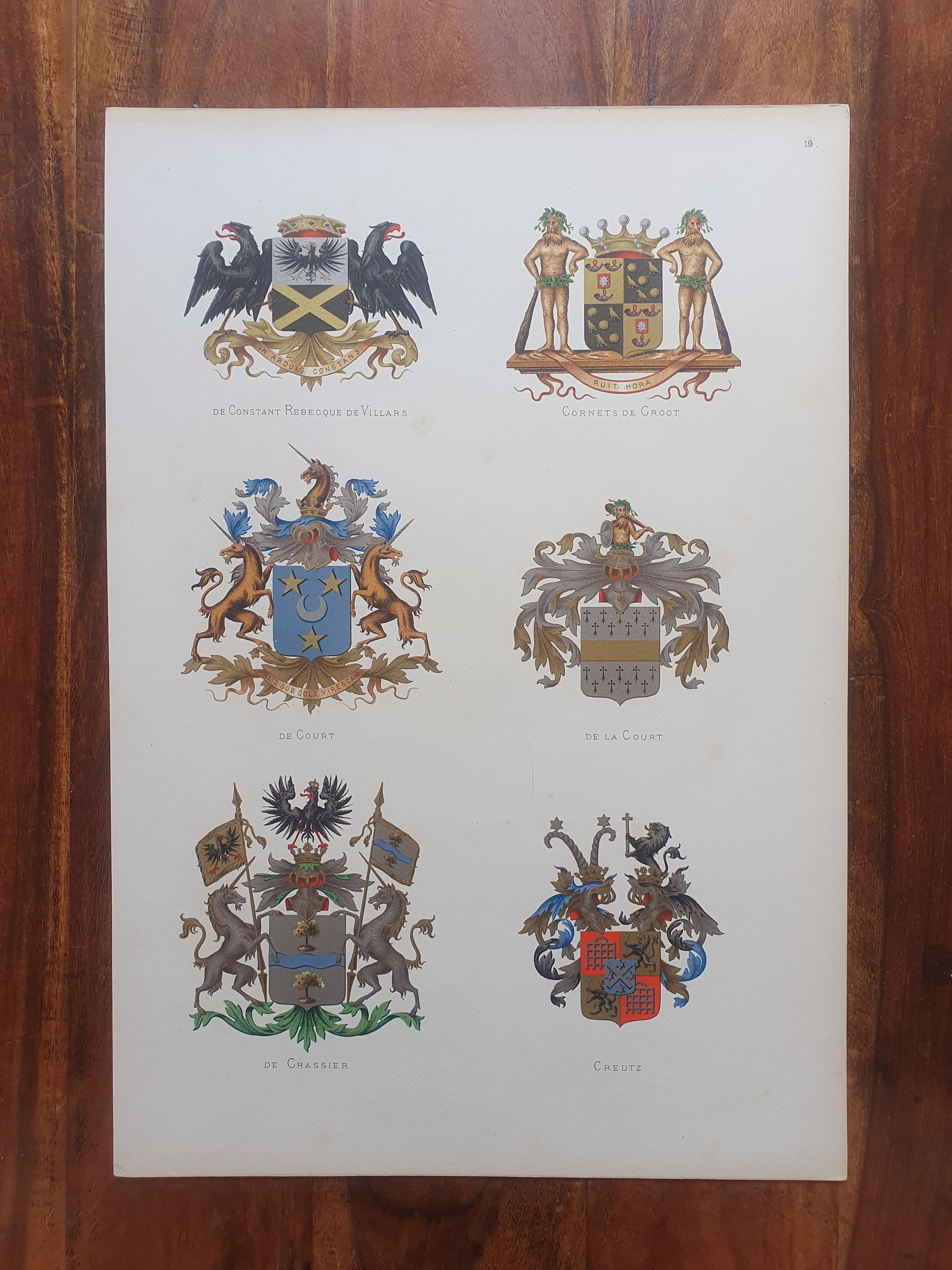 1880 Dutch Heraldry houses: De Constant Rebecque De Villars, Cornets De ...