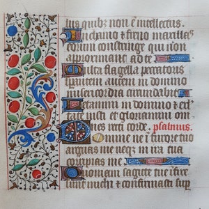 Rare, Enluminure : Feuillet De Manuscrit Medieval Sur Parchemin - Xveme ...