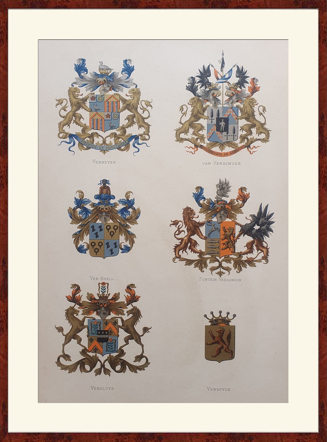 1880 Dutch Heraldry Lithograph, Noble Family Crests - Etsy