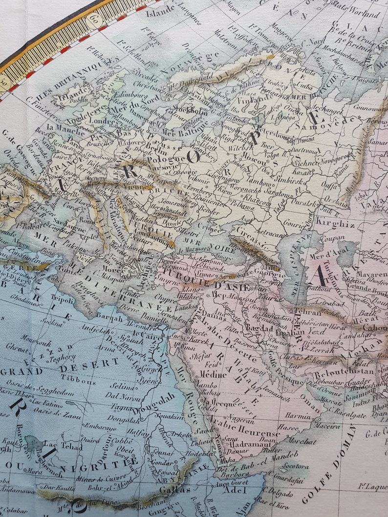 Grandes Mapas Mapa del Mundo Mappemonde 1850 Grabado - Etsy México
