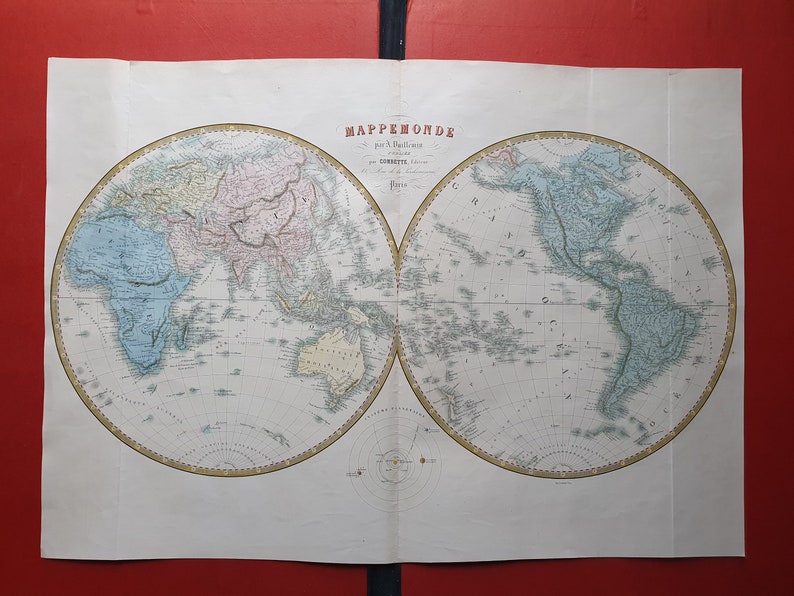 Large Maps World Map Mappemonde 1850 Engraving Atlas - Etsy