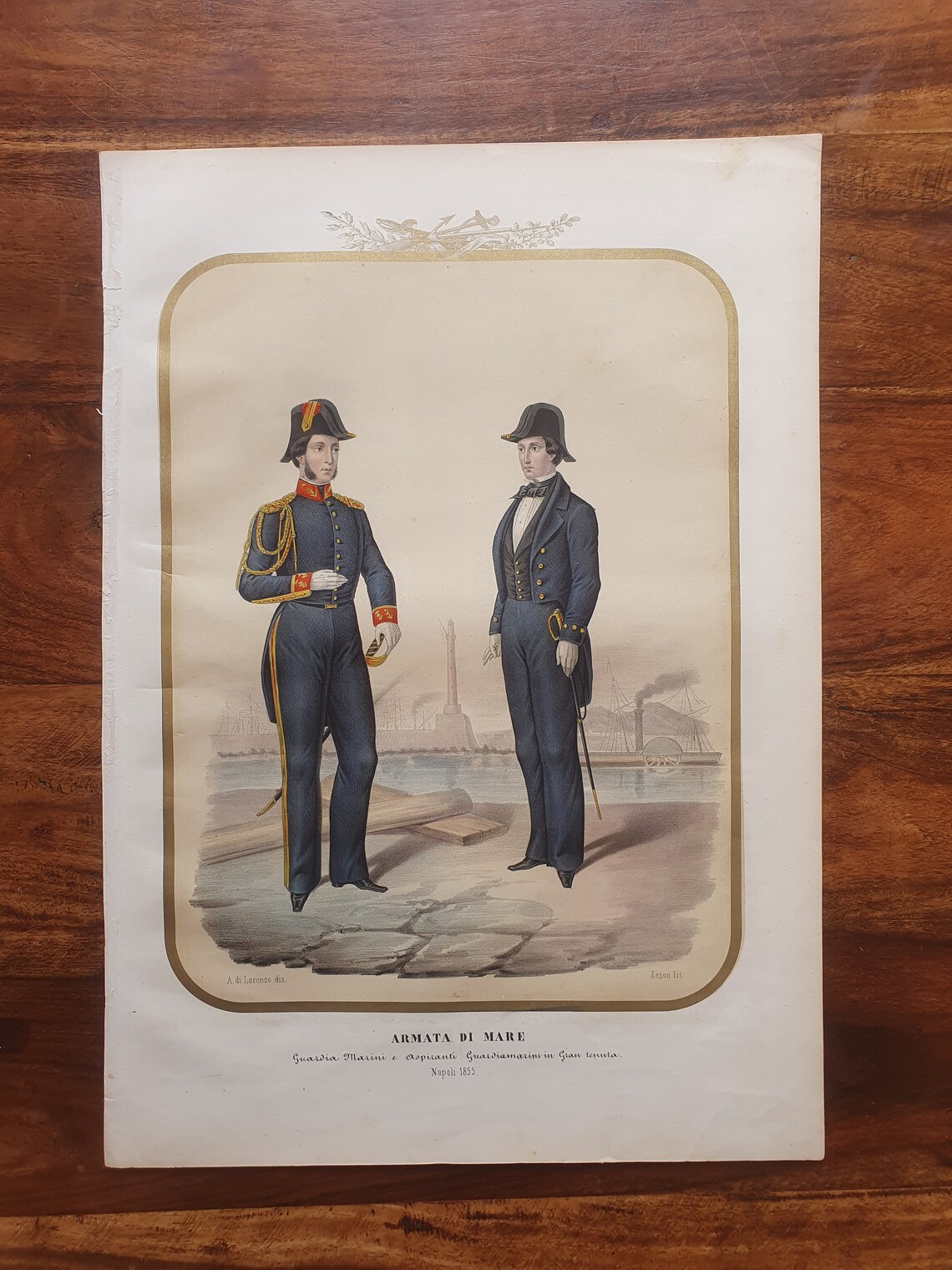 1850 Colored Lithograph - Navy - Italian Military Uniforms - Armata Di ...