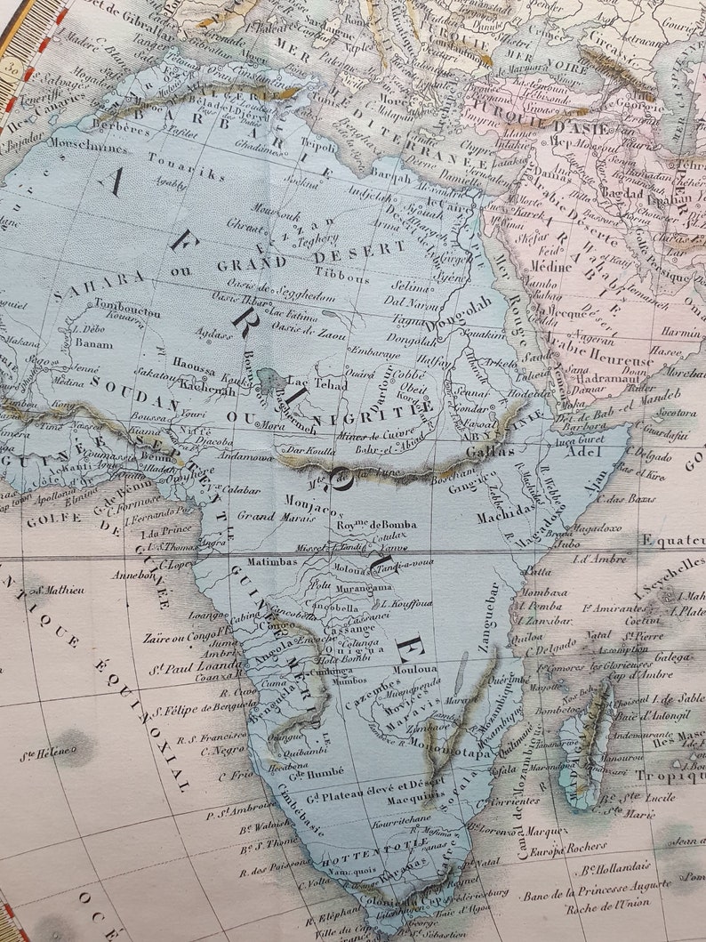 Large Maps World Map Mappemonde 1850 Engraving Atlas Levasseur 29.7x20 ...