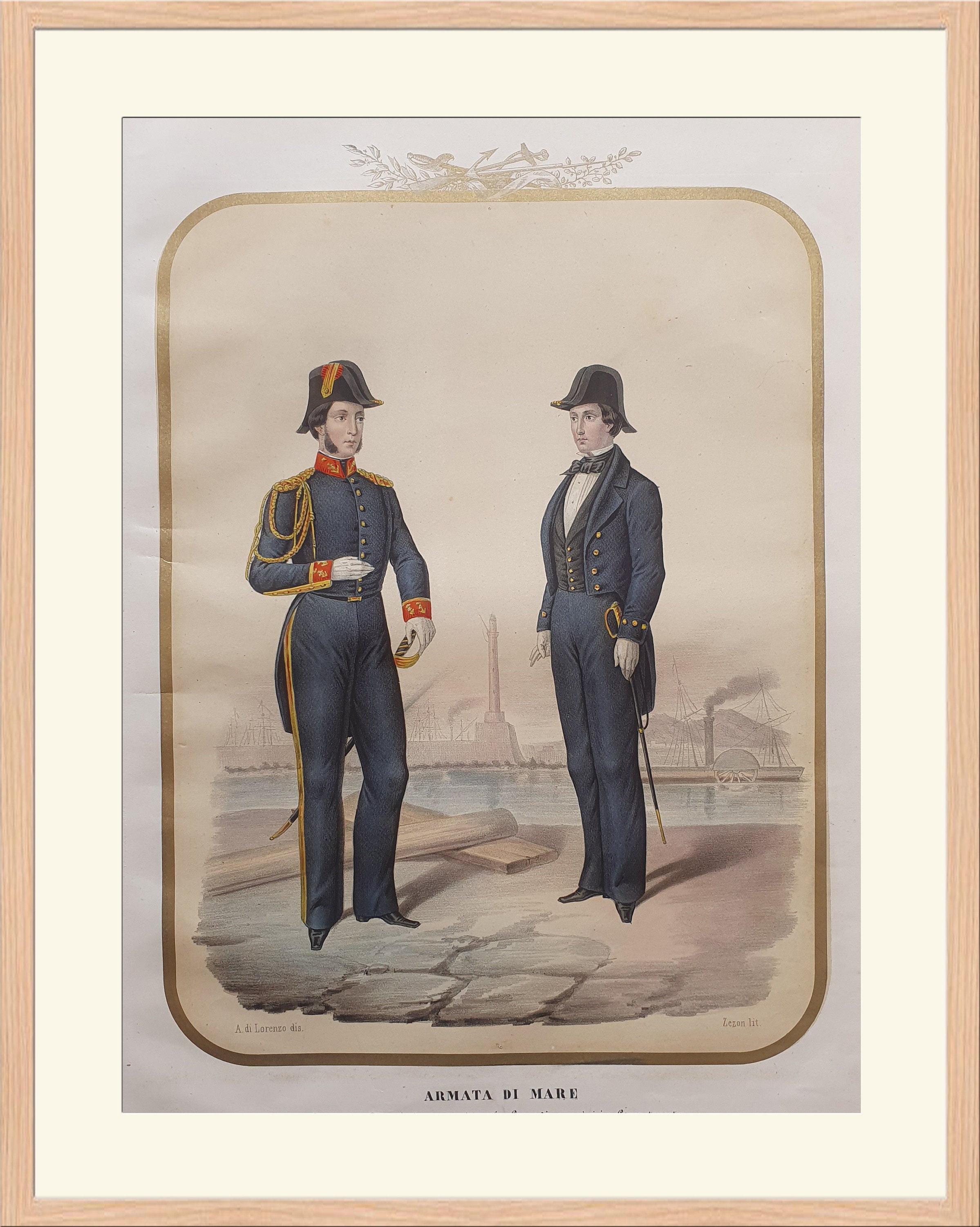 1850 Colored Lithograph - Navy - Italian Military Uniforms - Armata Di ...