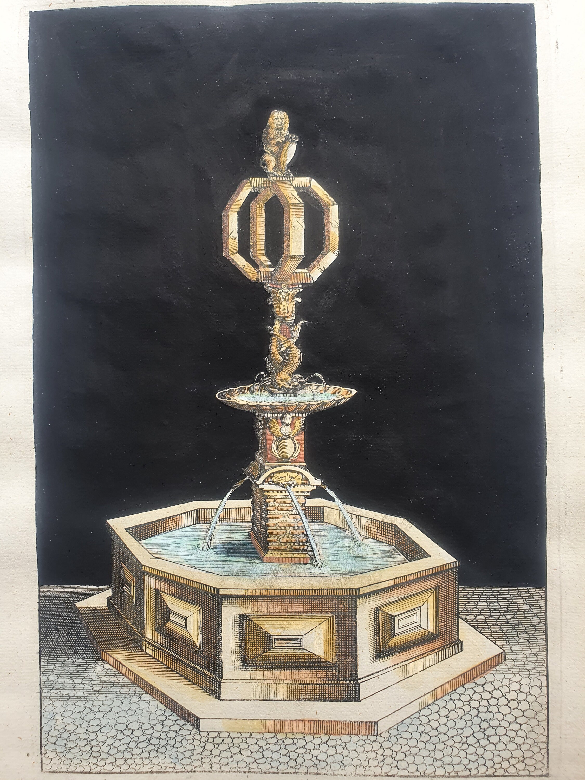 1664 Color Engraving - Architecture, Fountains 16 - A. G. Boeckler ...