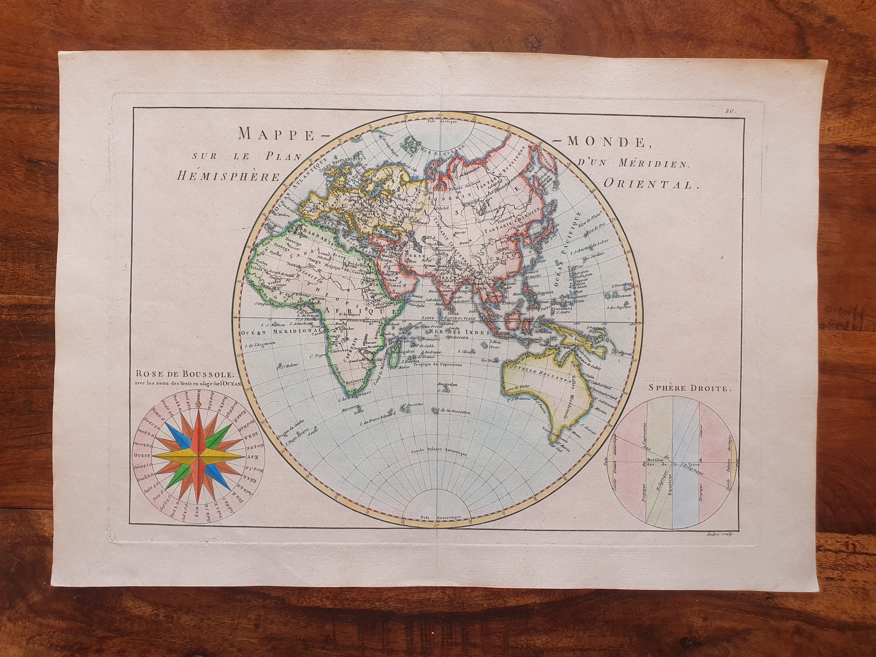 1762 hand-colored engraving Maps World map Africa, Europe, Asia ...