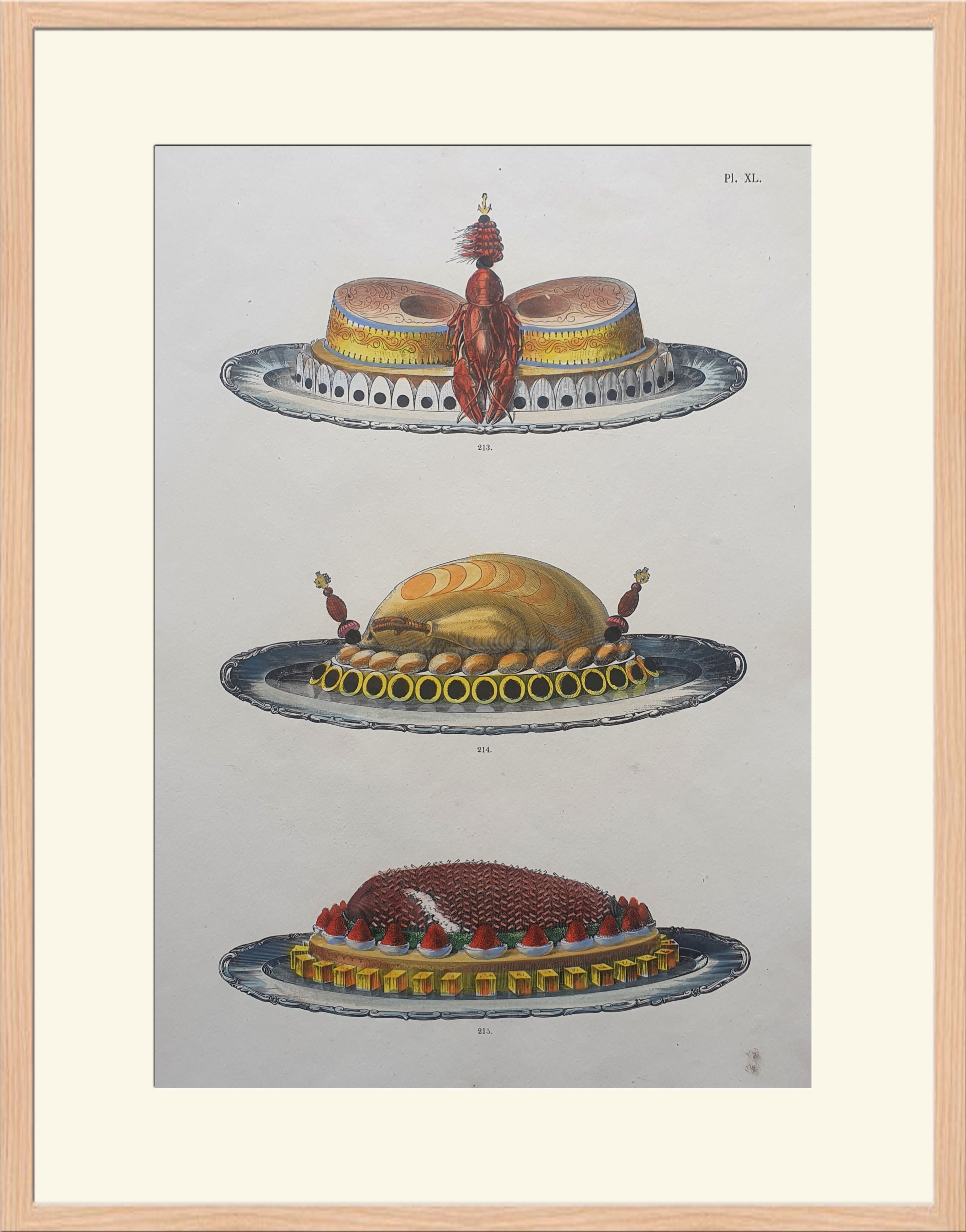 1872 Colored Engraving - 213 Tranche De Saumon à La Royale, 214 Dinde ...